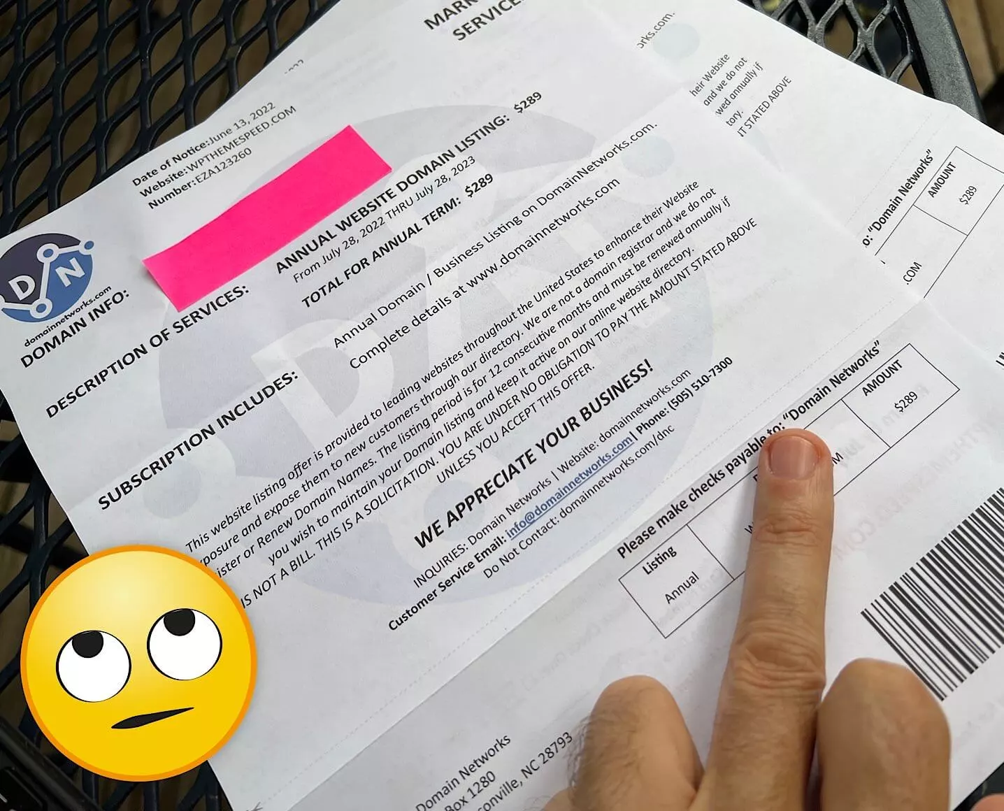 Domain Networks Scam Scrape and $289 for what?!