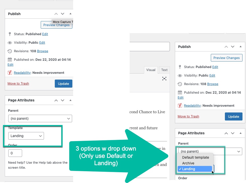How to choose a Landing Page Template in Page Editor of WordPress running